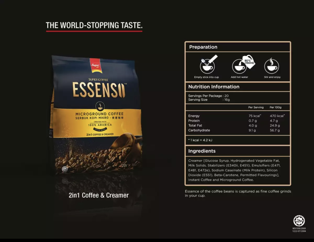 ESSENSO MicroGround Coffee 2in1 Coffee and Creamer 20 sachets per pack ...
