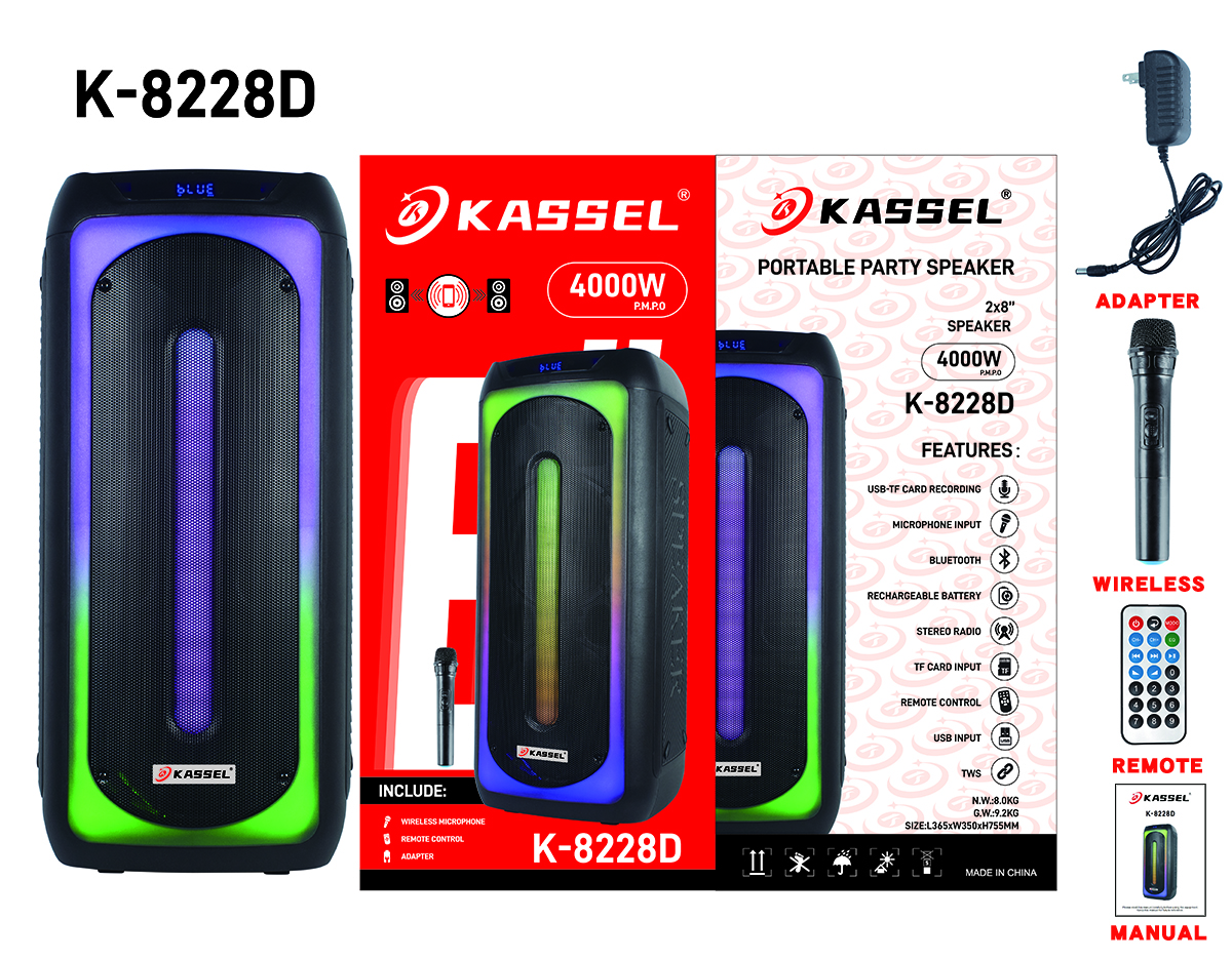 KASSEL 28Inches 2x8" Bluetooth Karaoke Speaker Colored LED Light FREE ...