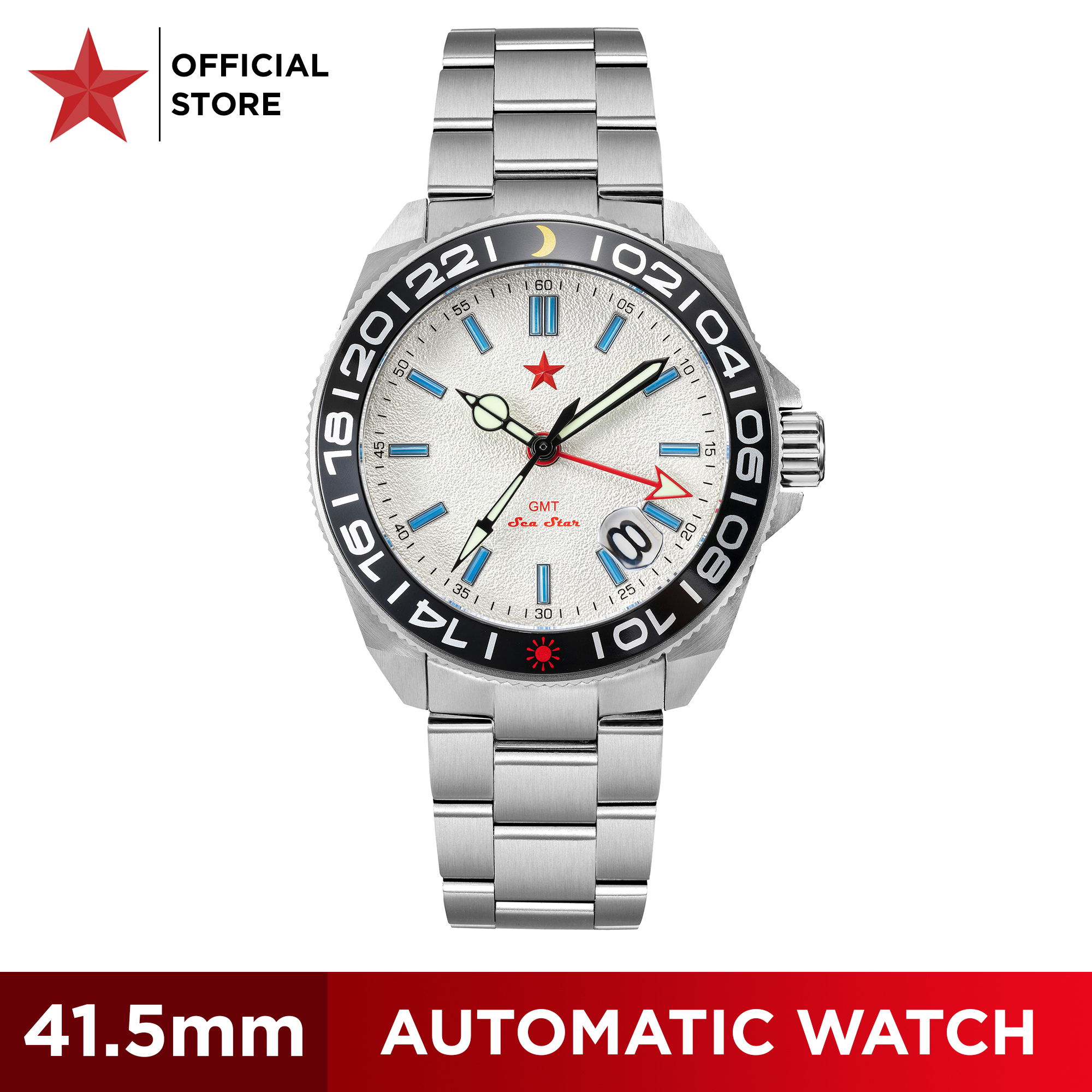 Red Star Sea Star 4 GMT White Textured Dial Stainless Steel Automatic ...