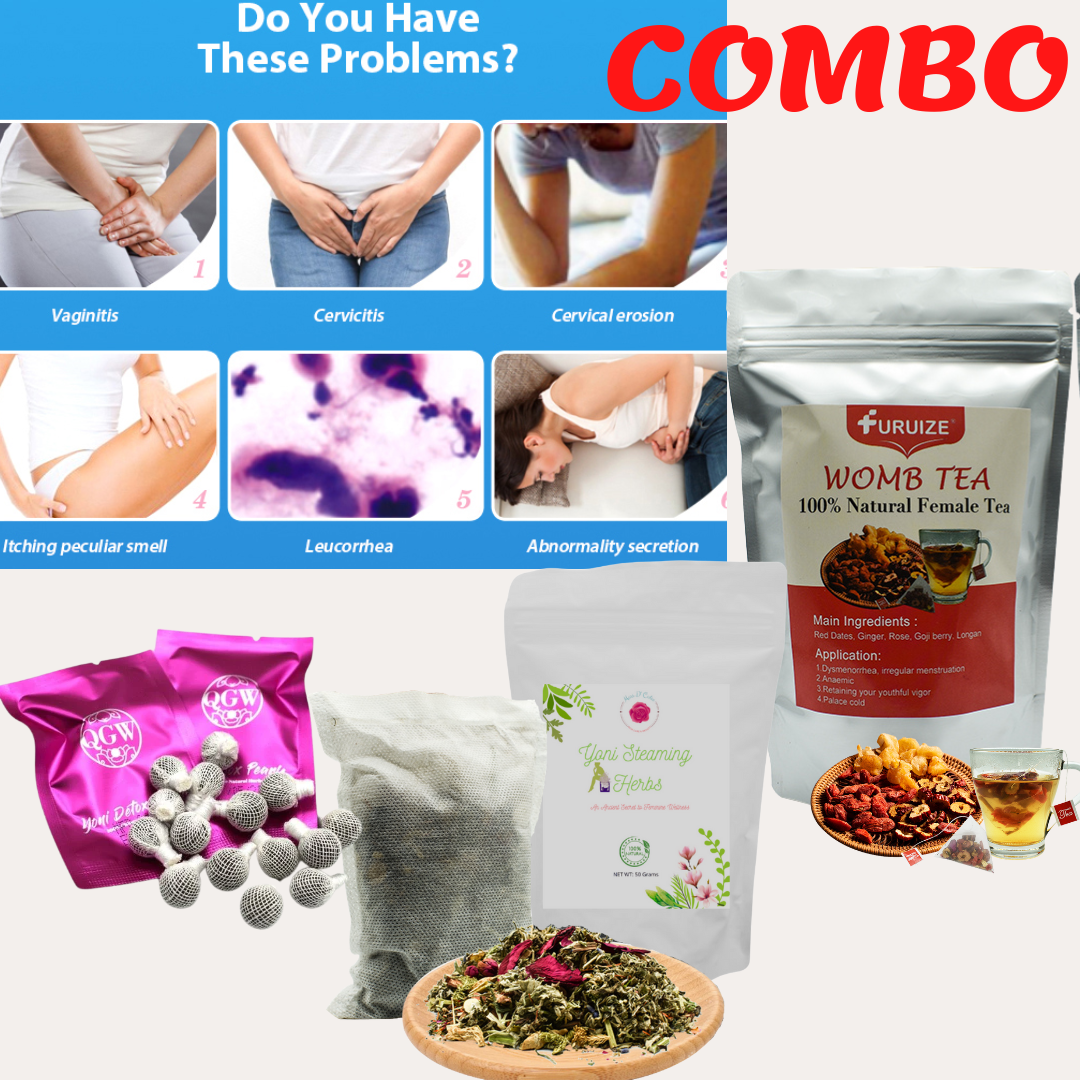 COMBO [3pcs Yoni Detox Pearl + Steaming Herbs + Womb Detox Tea] Yeast ...