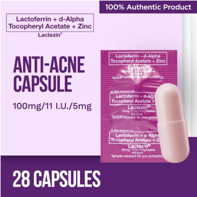 Lactezin Anti-Acne 28 capsules (Lactoferrin + Vitamin E + Zinc) 28s ...
