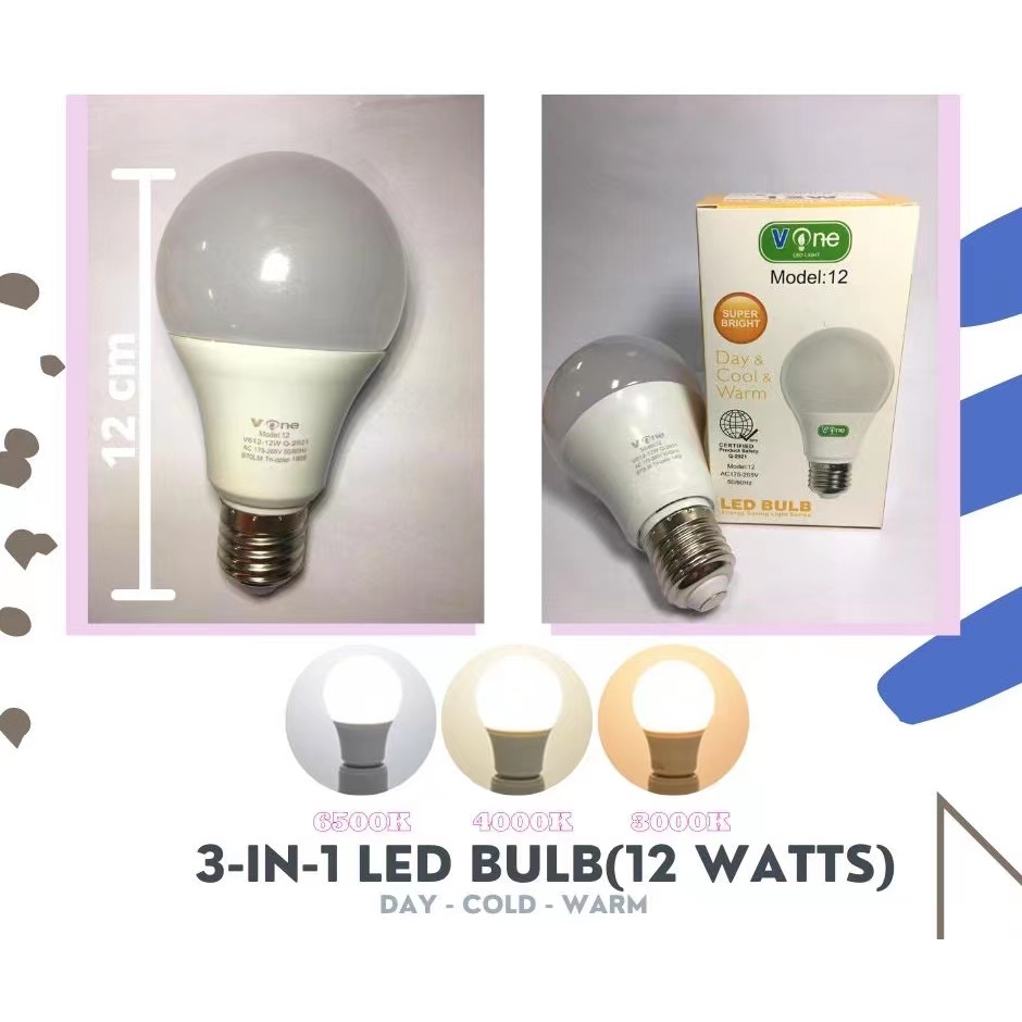VONE Tri-Color Bulb LED Light Bulb E27 Day & Cool & Warm Bulb | Lazada PH