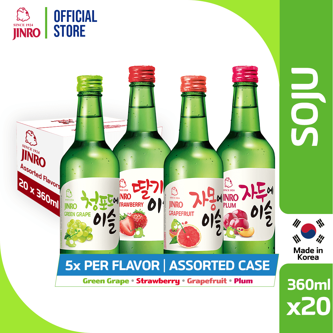 Jinro Assorted Flavors Soju 360ml Case of 20 FREE 20 Shot Glasses ...