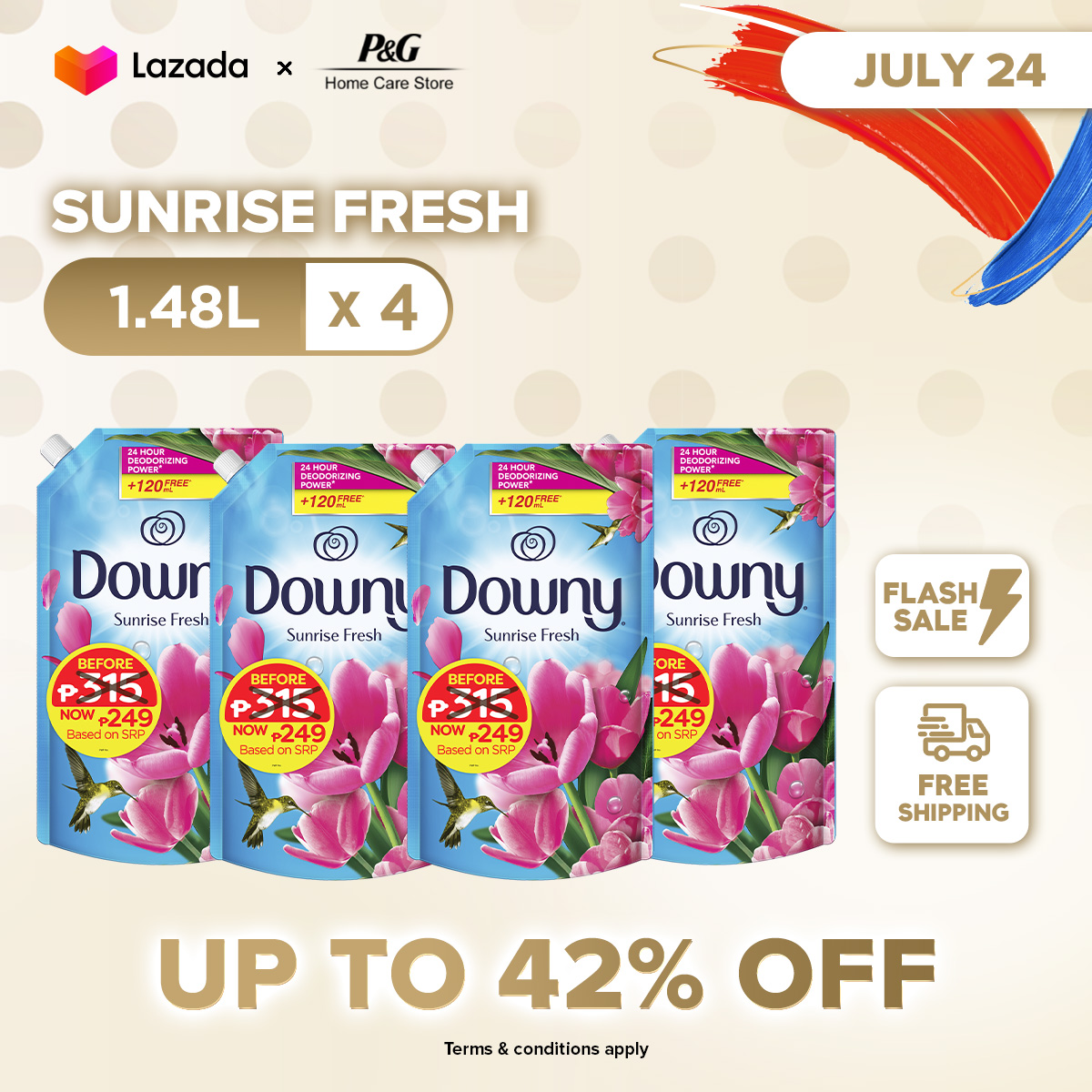 [Bundle of 4] Downy Fabric Conditioner Sunrise Fresh Garden Bloom 1.48L Refill Blue Pink (fabcon ...