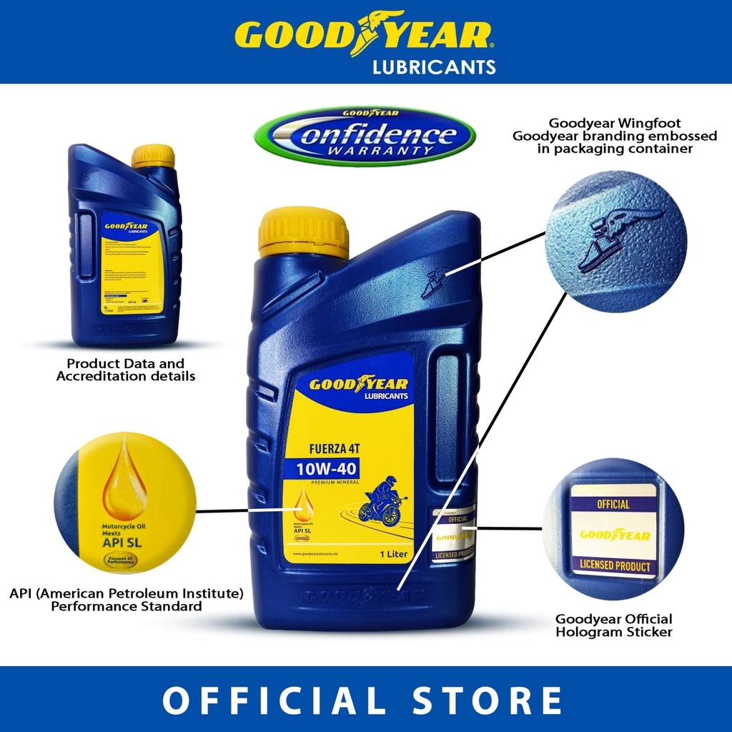 GOODYEAR MOTORCYCLE Premium Mineral 4T 10W40 1L FUERZA 4T Motorbike ...