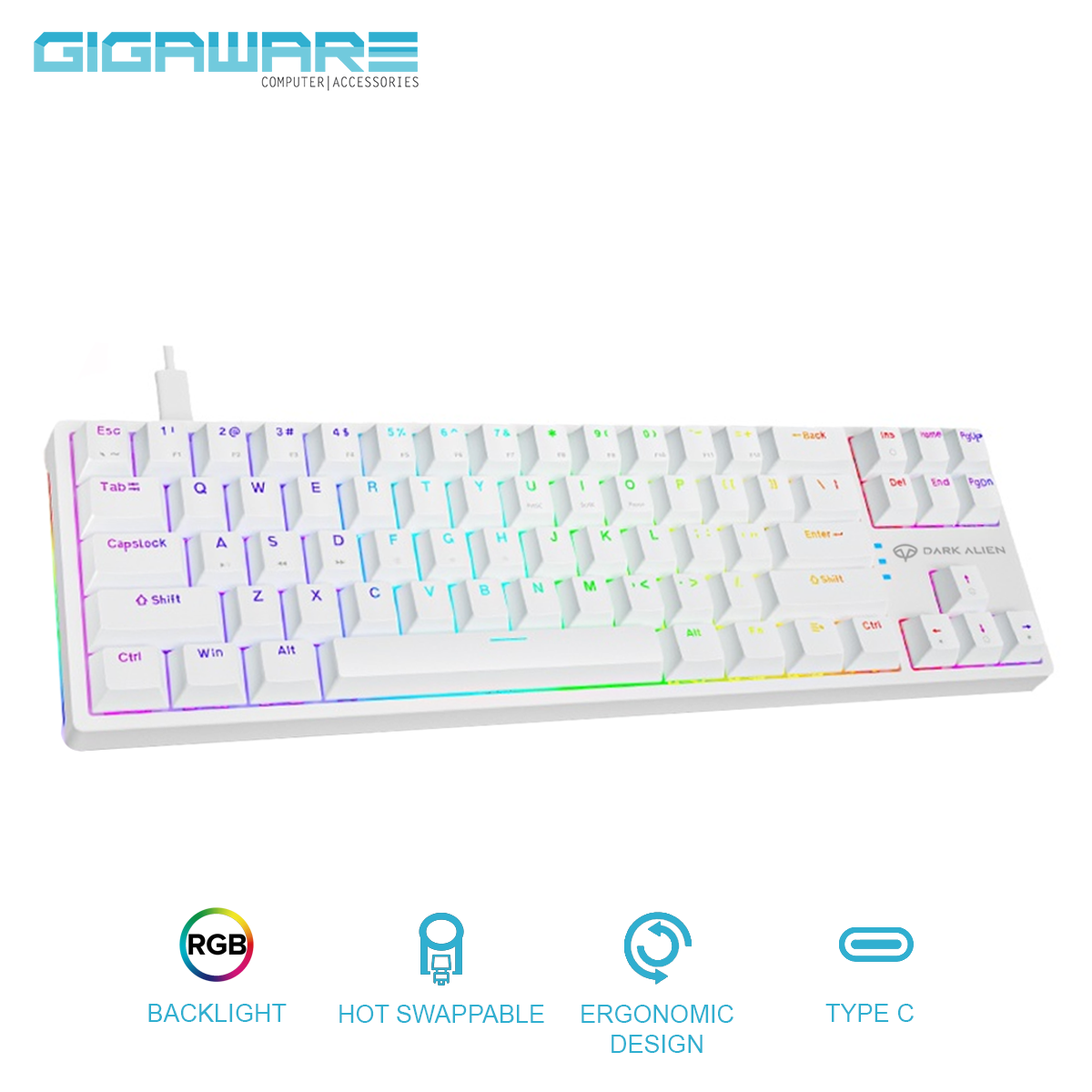 Dark Alien K710 RGB Hot-Swappable Mechanical Gaming Keyboard Detachable ...