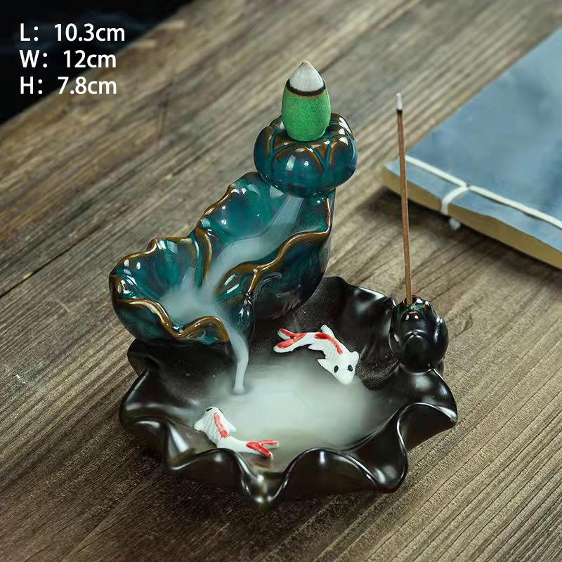 U-like Backflow Waterfall Ceramic Glaze Incense Burner Censer Holder ...