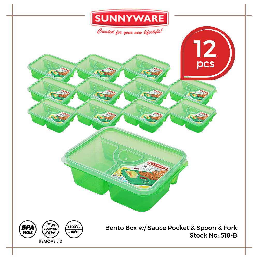 12pcs (1 dozen) set Big Bento Box w/ Sauce Pocket & Spoon & Fork Big ...