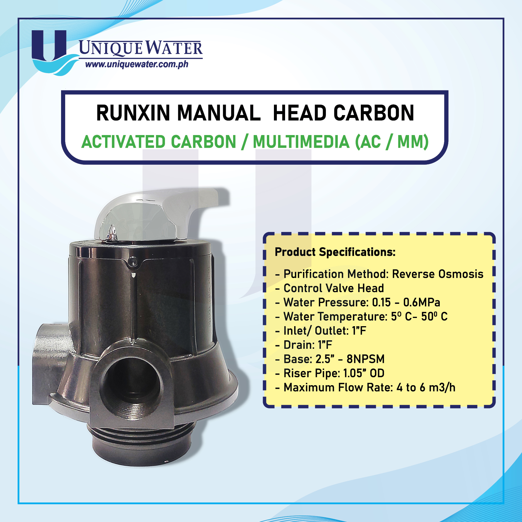 RUNXIN Manual Multimedia Head - Activated Carbon (Control Valve Head ...