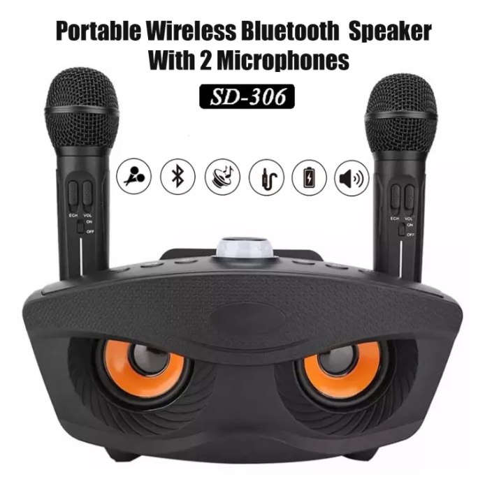 SDRD SD-306 Wireless Bluetooth Dual Microphone Karaoke Portable 3D Stereo Speaker mic. | Lazada PH