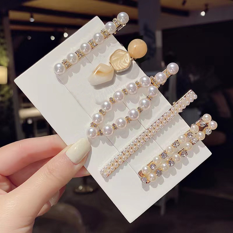 Hanni. Korean 5PCS Elegant Pearl Diamond Hair Clip Set Fashion Simple ...