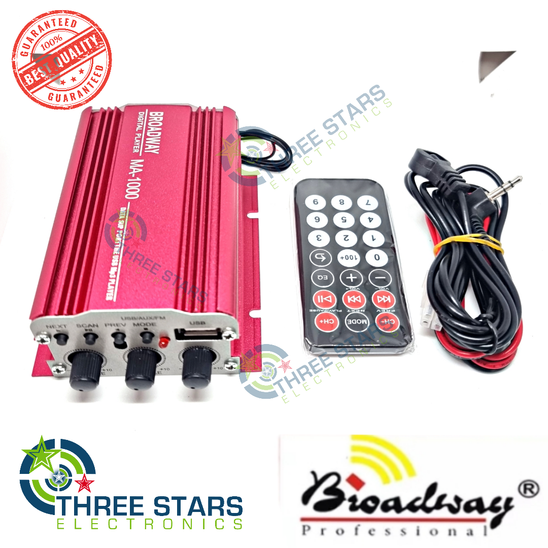 Broadway Motorcycle Amplifier 12Volts / MA-1000 2-Channel Output / USB ...