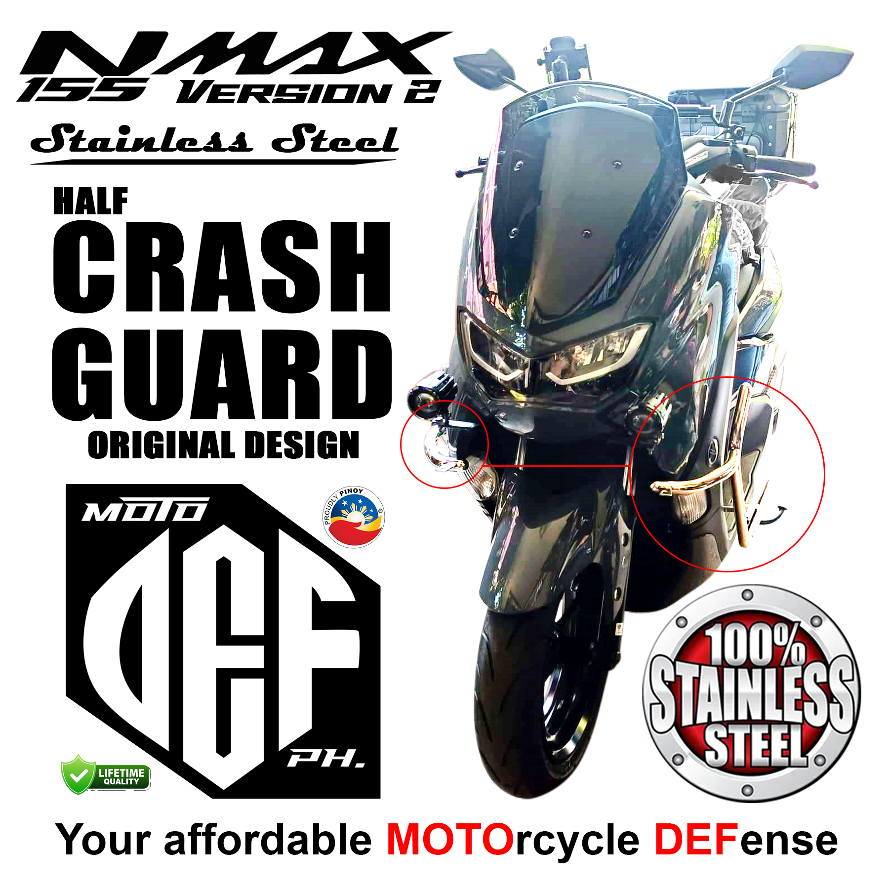 YAMAHA NMAX V2 HALF CRASH GUARD STAINLESS STEEL MOTORCYCLE ARMOR ...