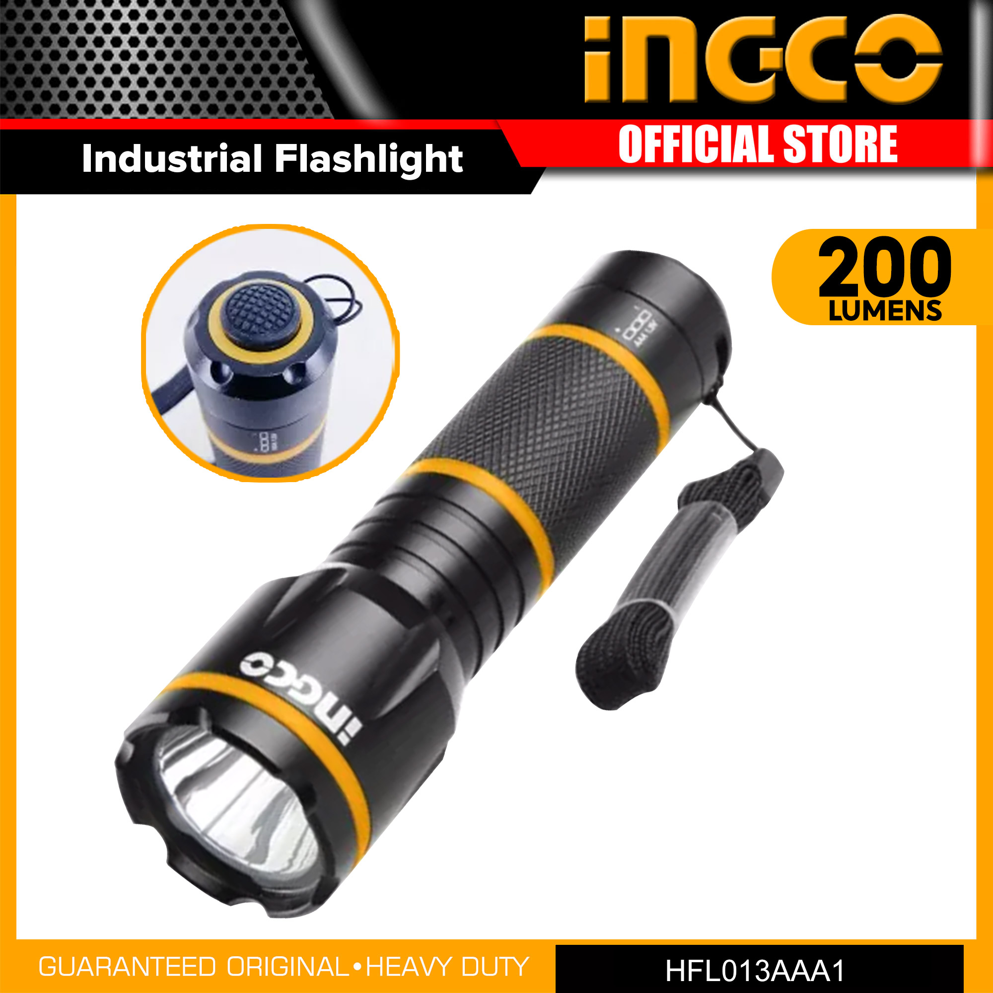 Ingco HFL013AAA1 Industrial Waterproof LED Flashlight with Tail Light ...