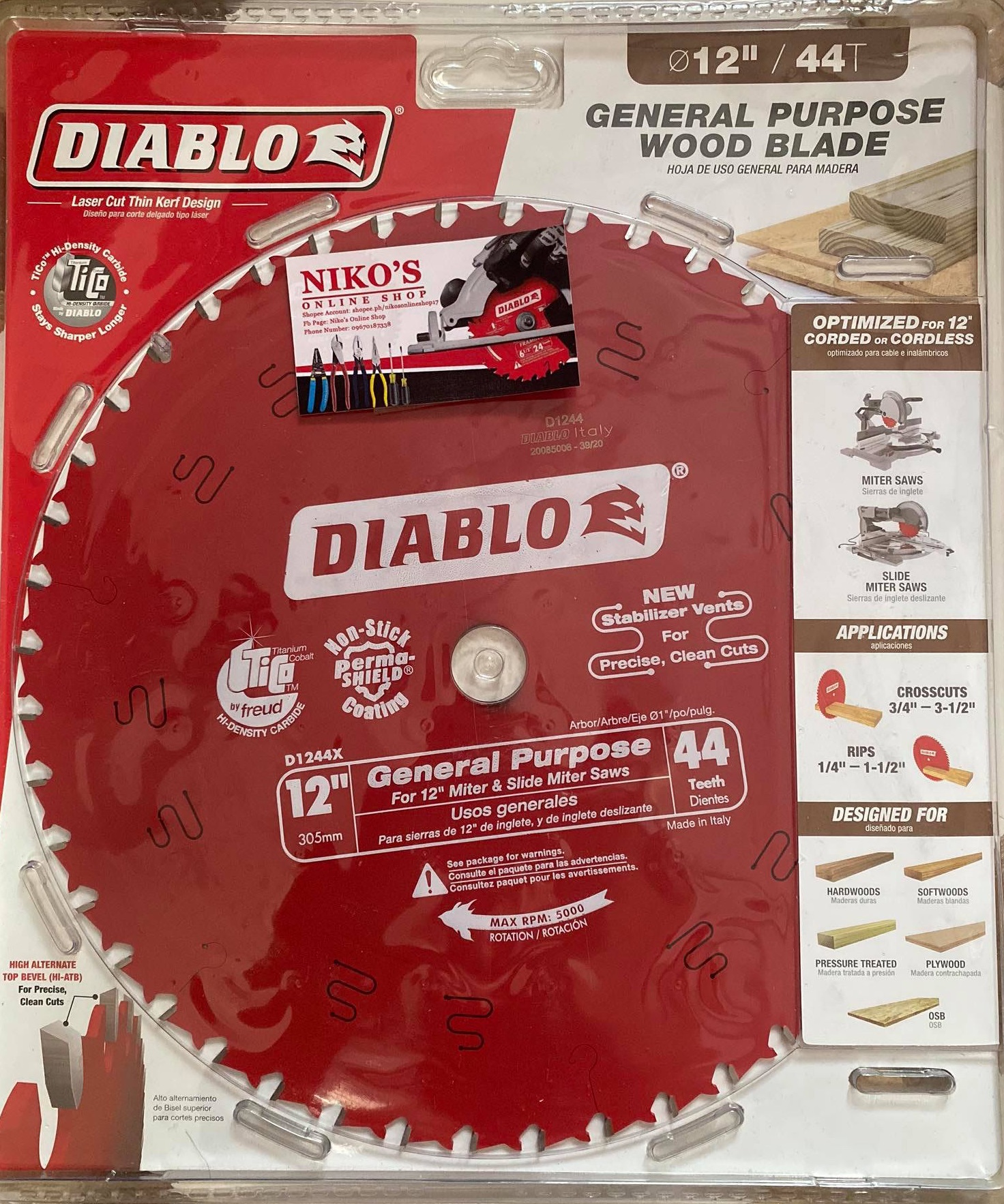 Diablo General Purpose 12" 44T ,1" Arbor | Lazada PH
