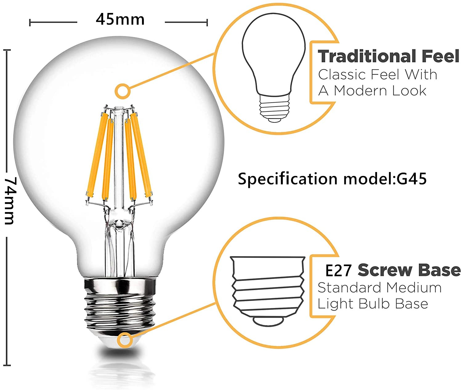 E27 Edison bulb G45/G80 High Quality Dimmable Filament 4Watts LED Retro ...