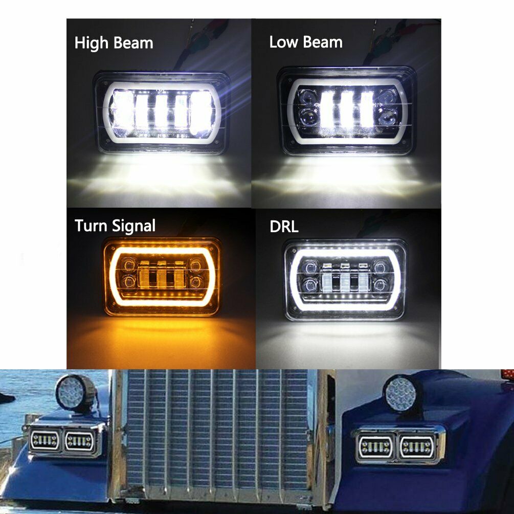 4X6 Inch LED Head Light Lamp DRL Headlight Crystal Clear Hi-Lo Beam DRL ...