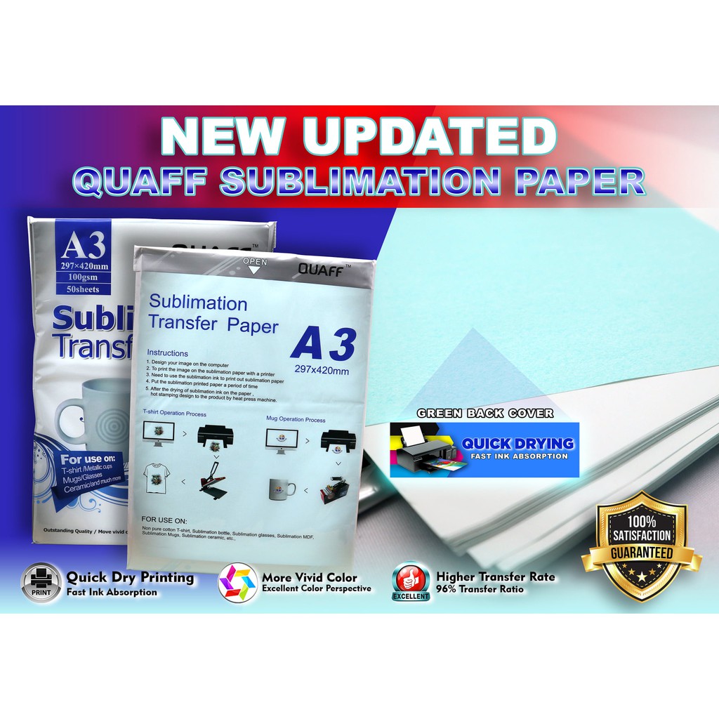 Quaff A3 Sublimation Transfer Paper 100gsm/50pcs For Inkjet Printer ...