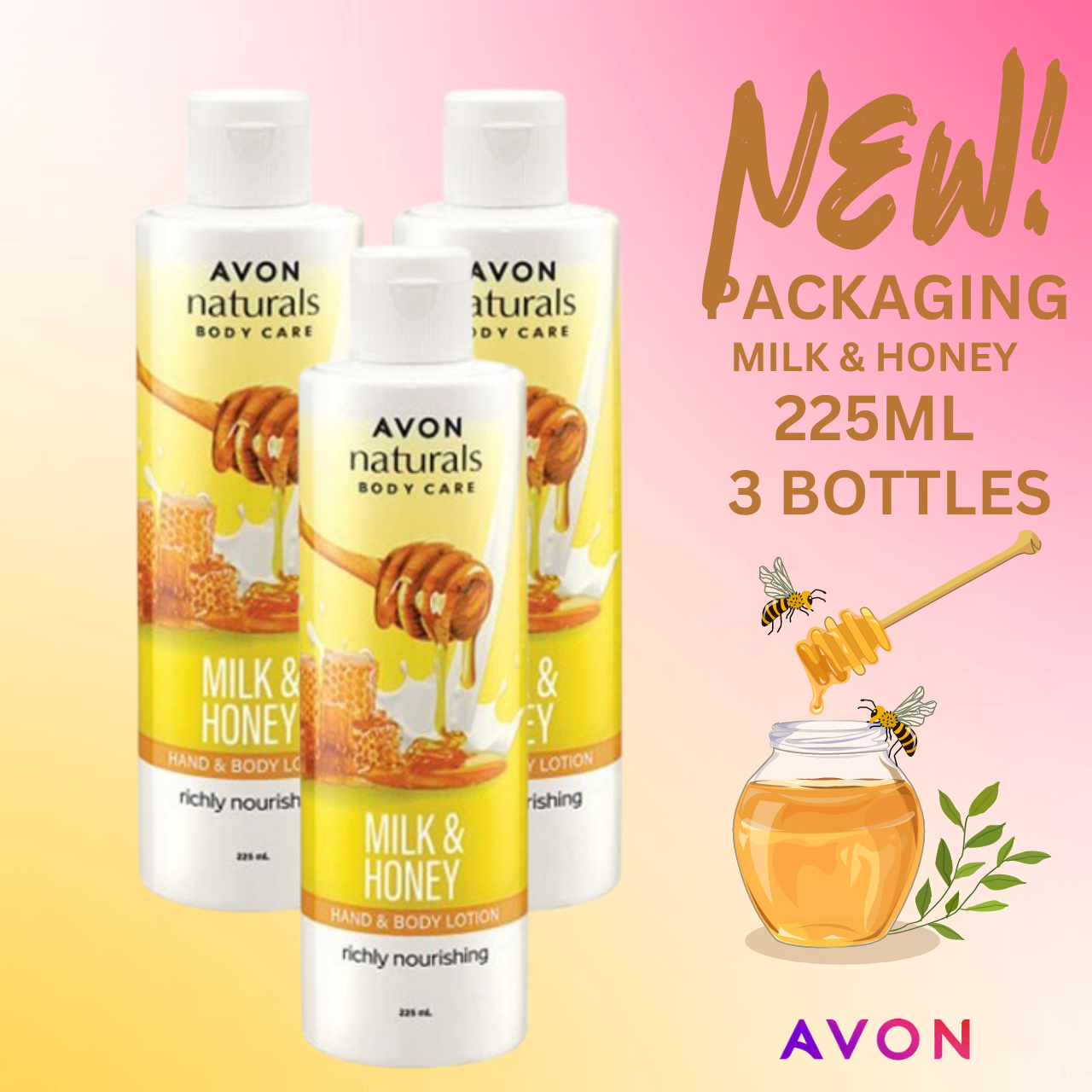 AVON Naturals Milk Honey Lotion 225ml ( 3 BOTTLES ) | Lazada PH
