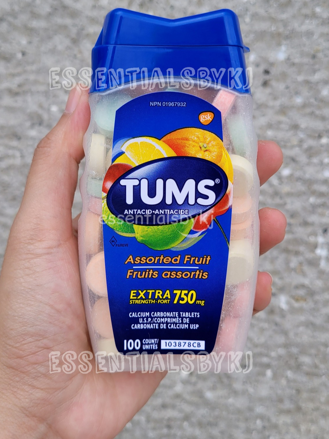 TUMS Antacid Extra Strength 750mg Assorted Fruits Flavour - 100 Tablets ...