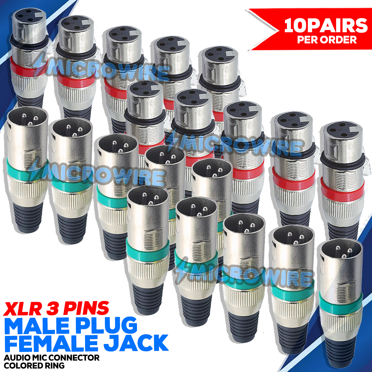 【10 SETS】XLR 3 Pin Female Male MIC Jack Plug Audio Microphone Cable ...