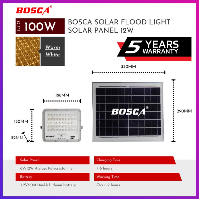 BOSCA 100W Square Lens Outdoor Split LED Solar Flood Light IP67 /W ...