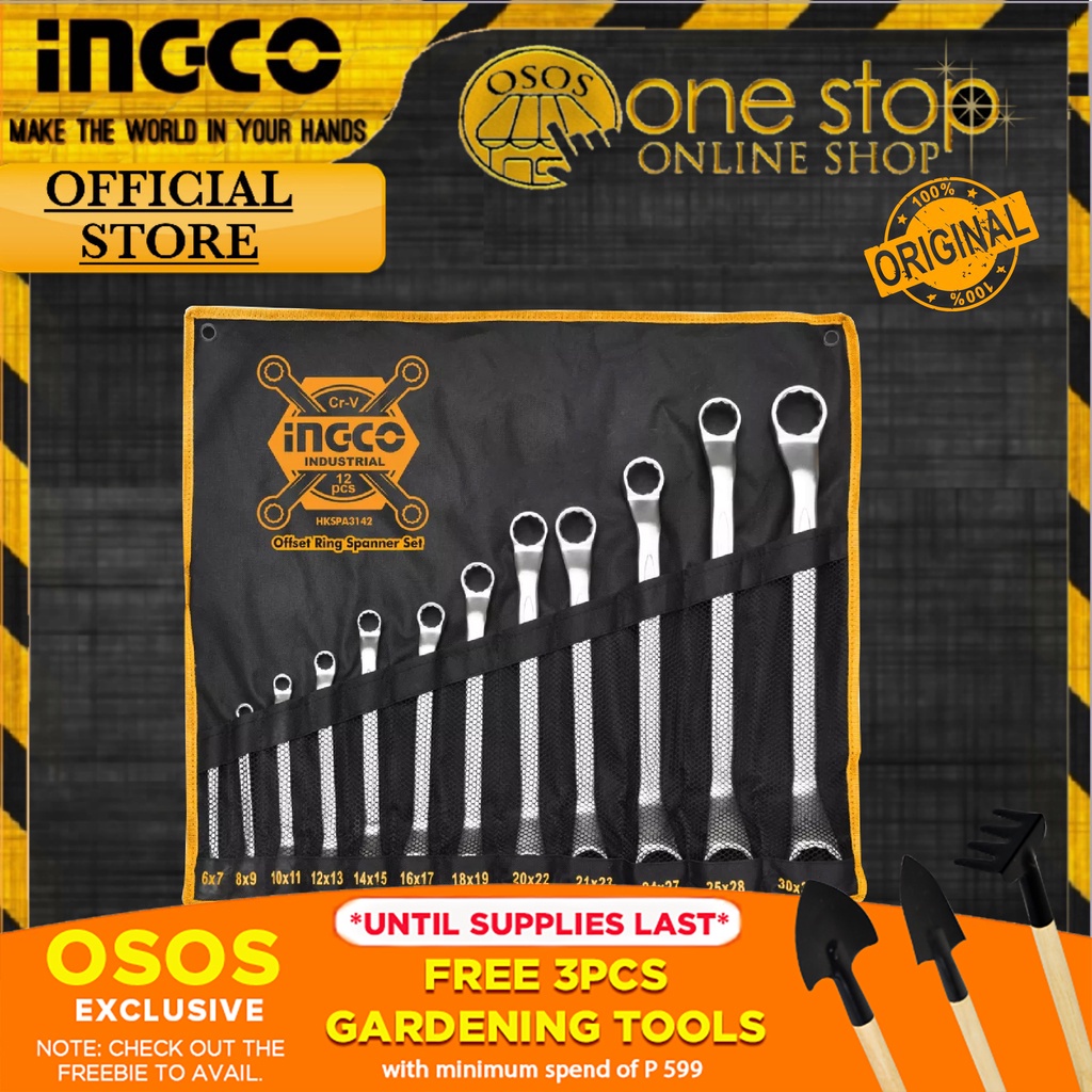 Ingco Tools Original Industrial 12pcs Offset Ring Spanner Set 6-32mm HKSPA3142 •OSOS• | Lazada PH