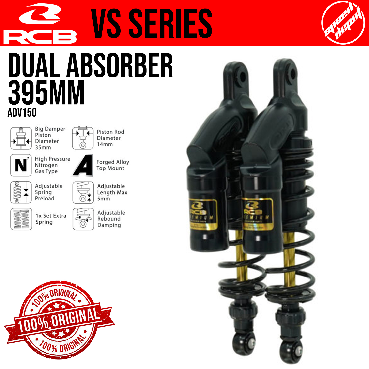 RCB Dual Absorber VS Series for ADV150 395mm | Original | Speed Depot ...