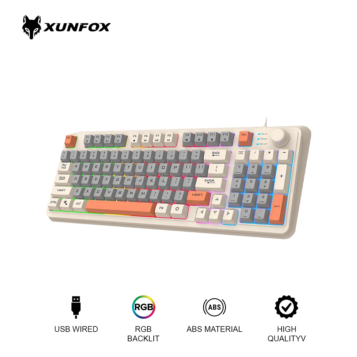 Xunfox K82 Backlit 94 Key Mixed Ledlight Contrast Color USB Wired Membrane Gaming Keyboard ...