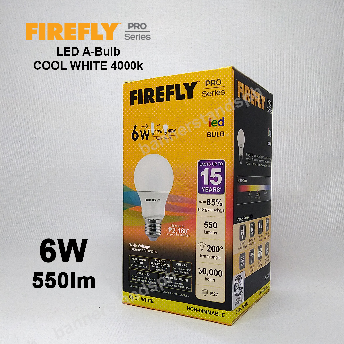Firefly Cool White Pro Series LED Bulb 6W 4000k CW 550lm A-Series E27 ...