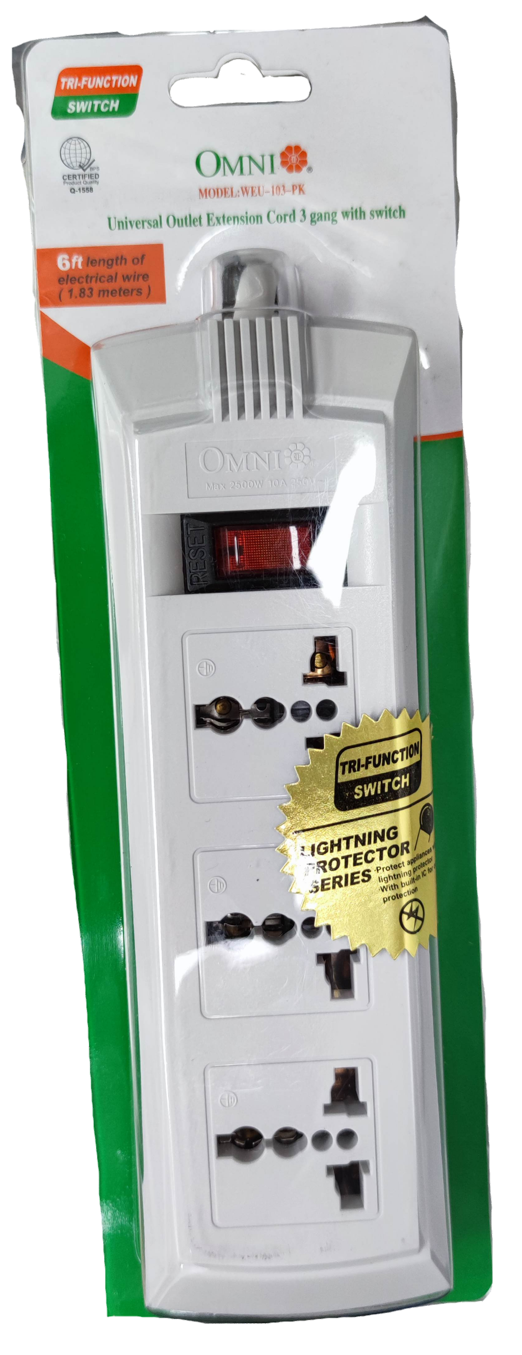 Extension Cord 3 Gang Universal 6 Feet with Individual Switch, Power ...