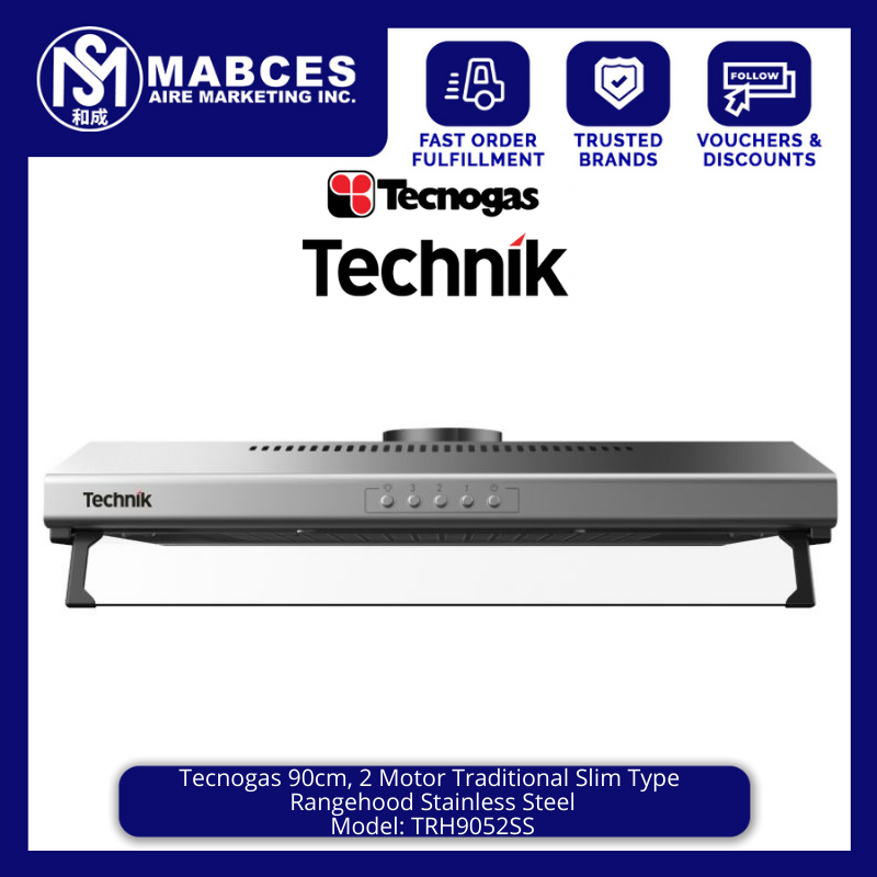 Tecnogas 90cm, 2 Motor Traditional Slim Type Rangehood Stainless Steel TRH9052SS | Lazada PH