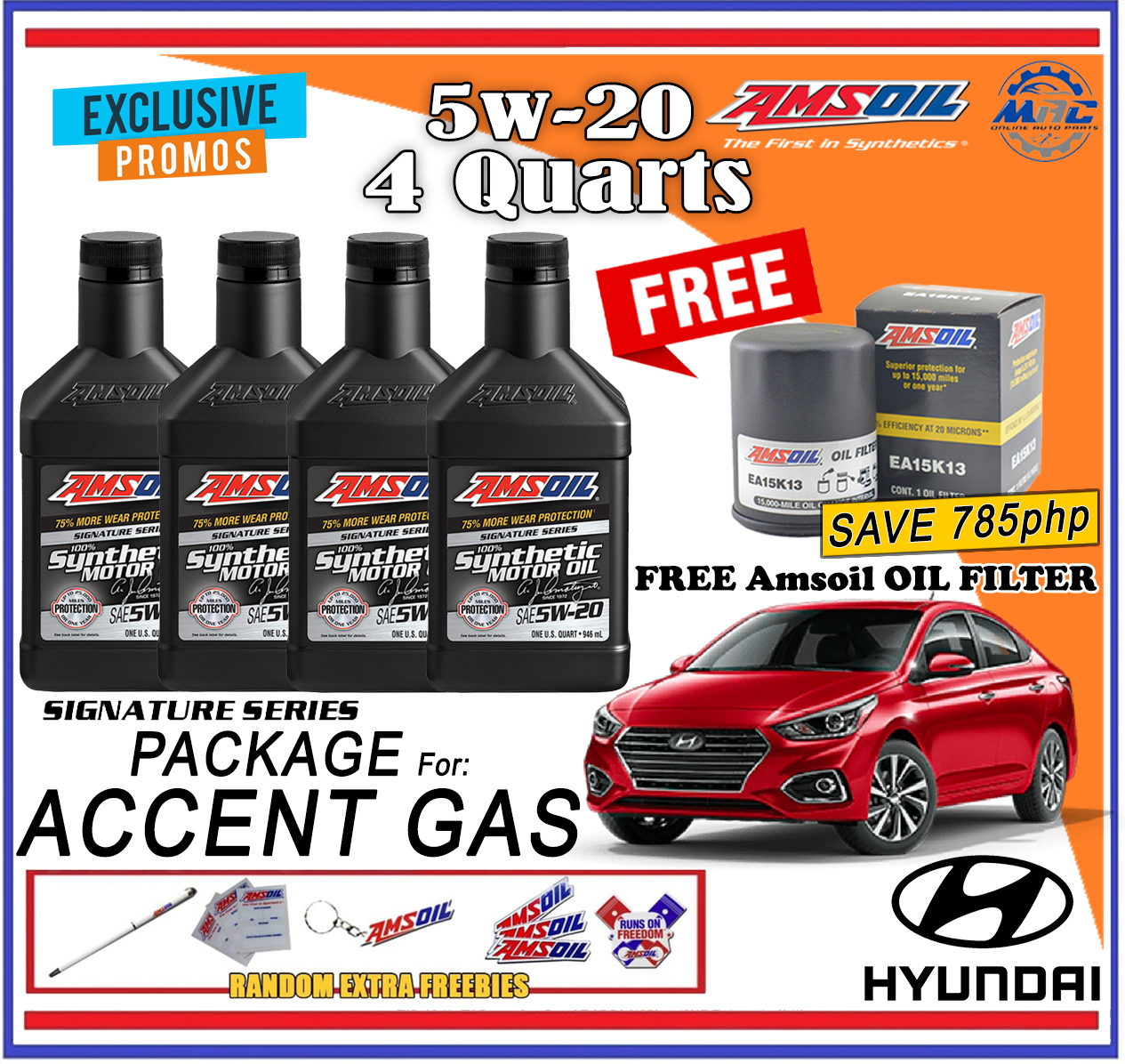 AMSOIL Signature Series 5W-20 4 quarts FREE Oil Filter Package for ...