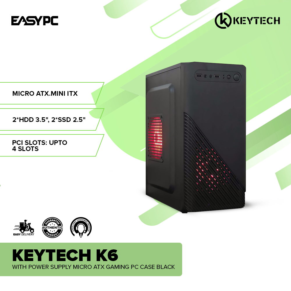 EasyPC | Keytech K6 With Power Supply Micro ATX Gaming PC Case Black ...