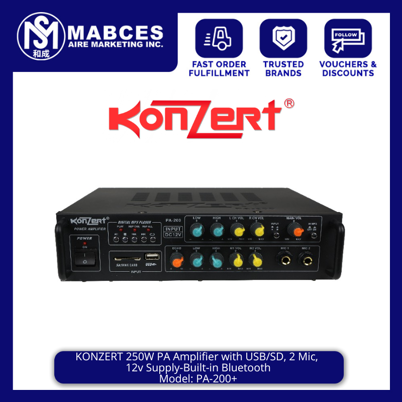 Konzert 250W PA Amplifier with USB/SD, 2 Mic, 12v Supply-Built-in ...
