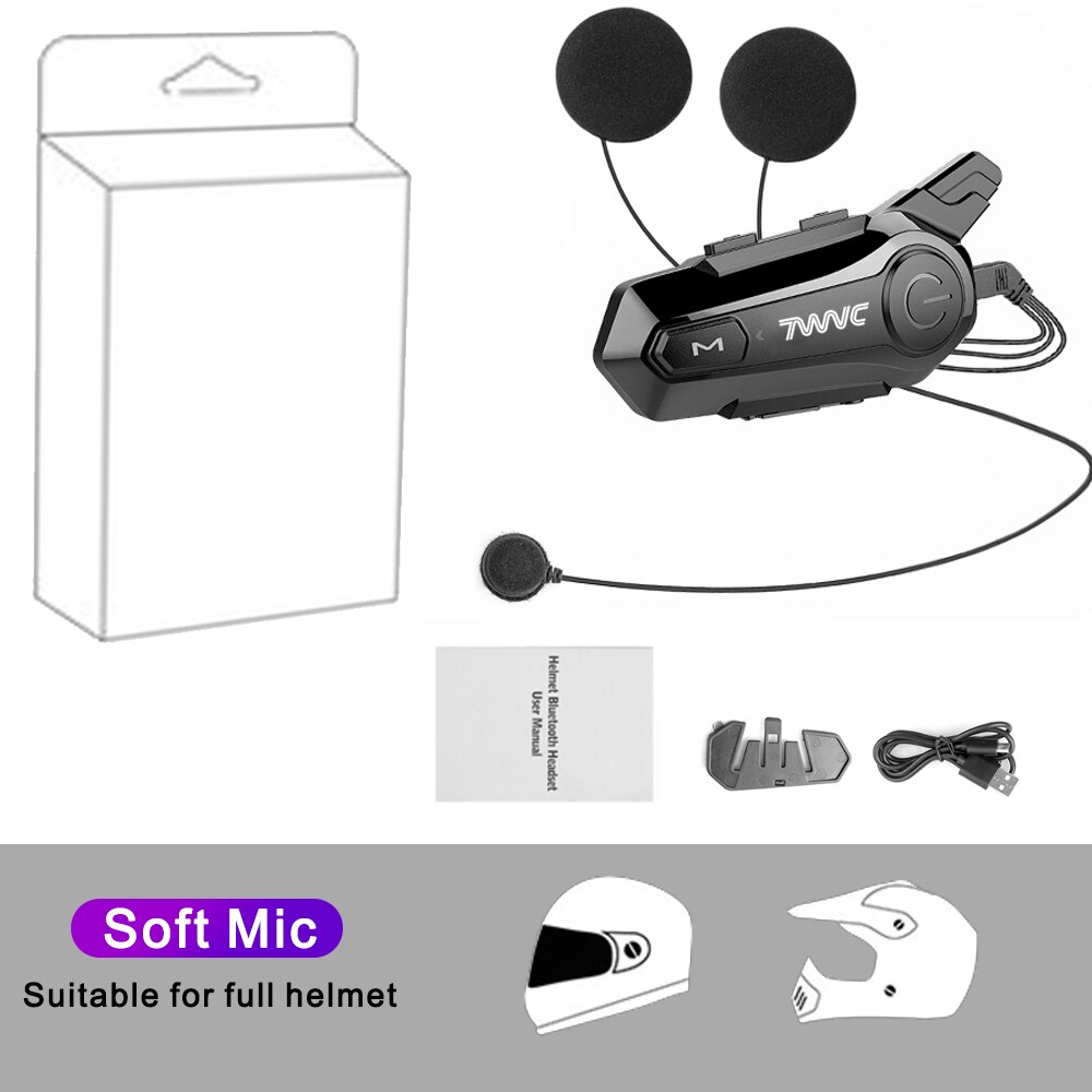 Upgraded Helmet Intercom Motor Intercom For 2 Riders Connect Bluetooth ...
