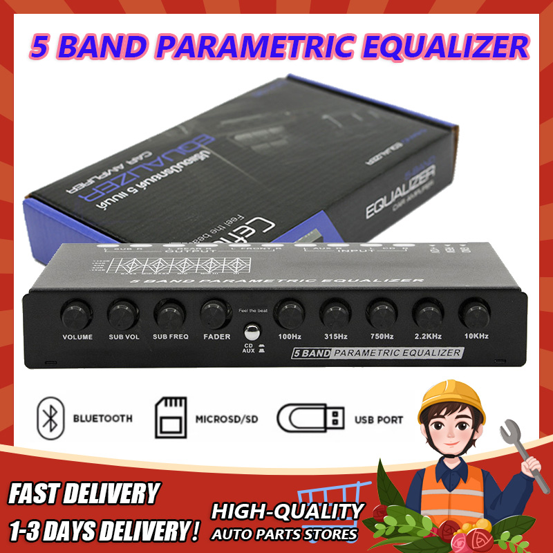 5 Band Equalizer Car Audio EQ Tuning Crossover Amplifier DC 12V Pre ...