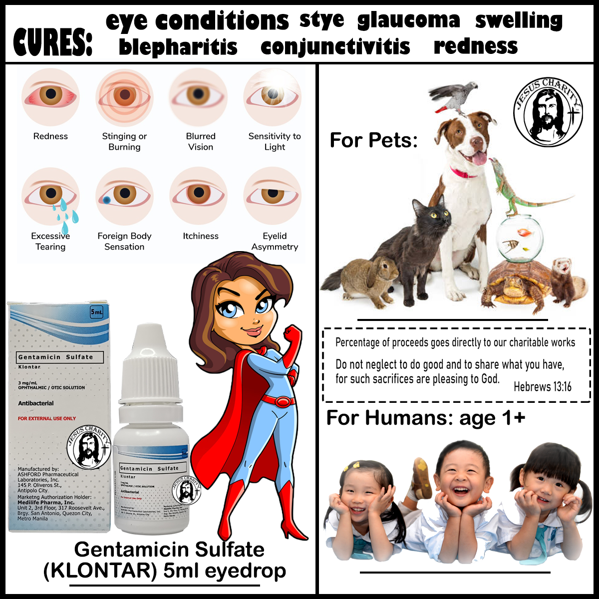 Gentamcin Eye Drps for human and pets, for eye issues. KLONTAR 5ml ...