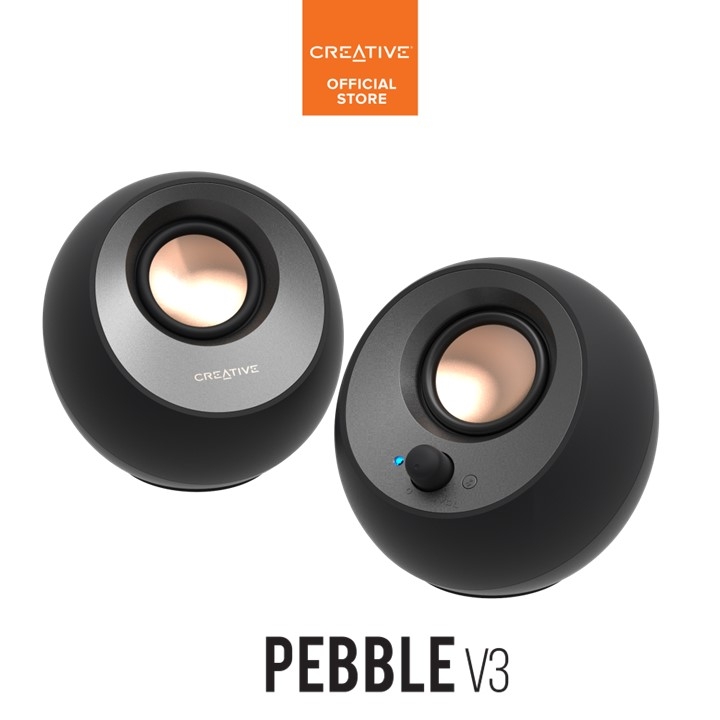 Creative Pebble V3 Minimalistic 2.0 USB-C Desktop Speakers White Black with USB Audio Clear ...