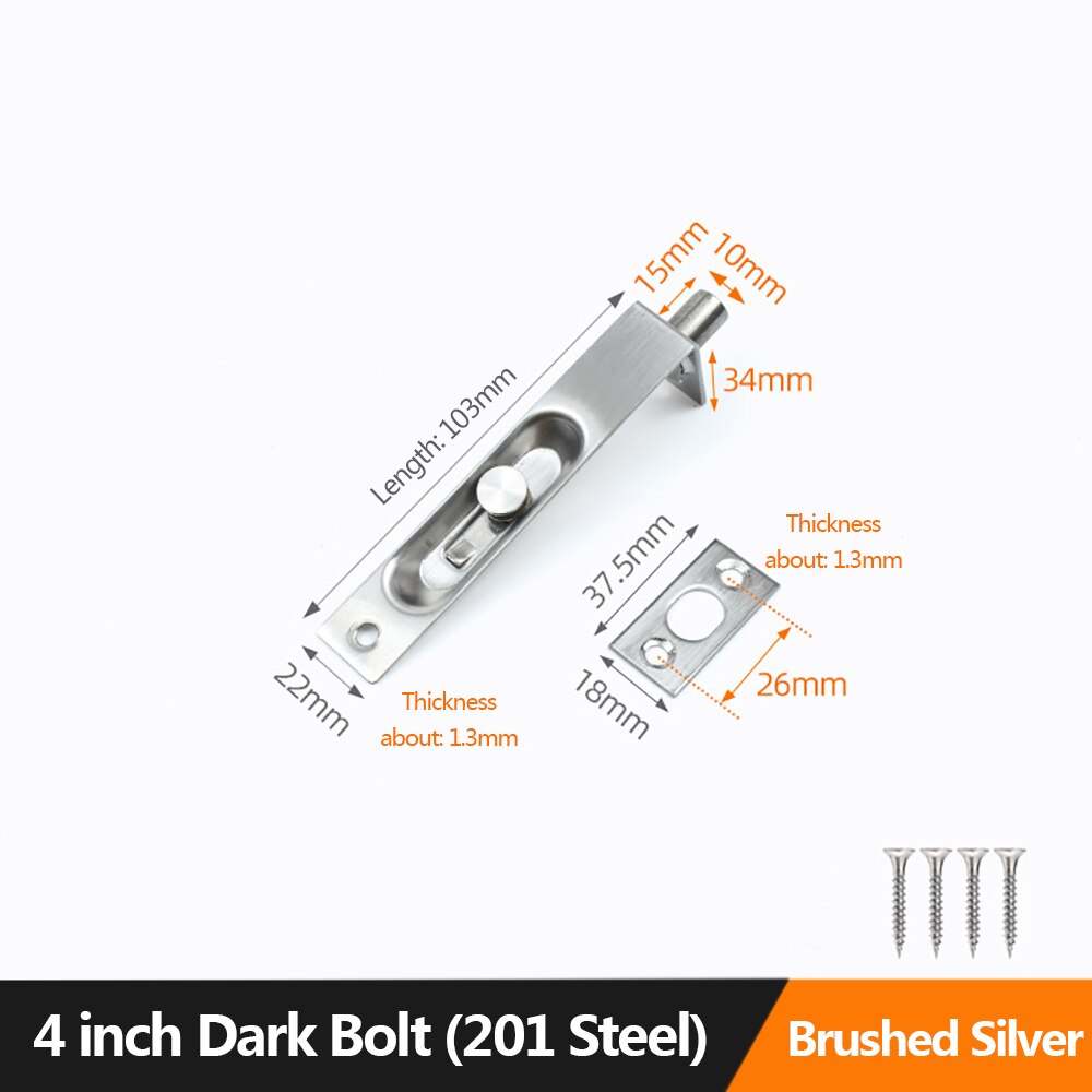 4" - 12" Concealed Invisible Door Bolt Door Latch Stainless Steel ...