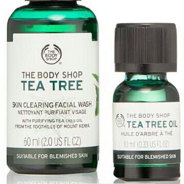 The Body Shop Tea Tree Facial Wash 60mL & Tea Tree Oil 10mL Travel Set ...