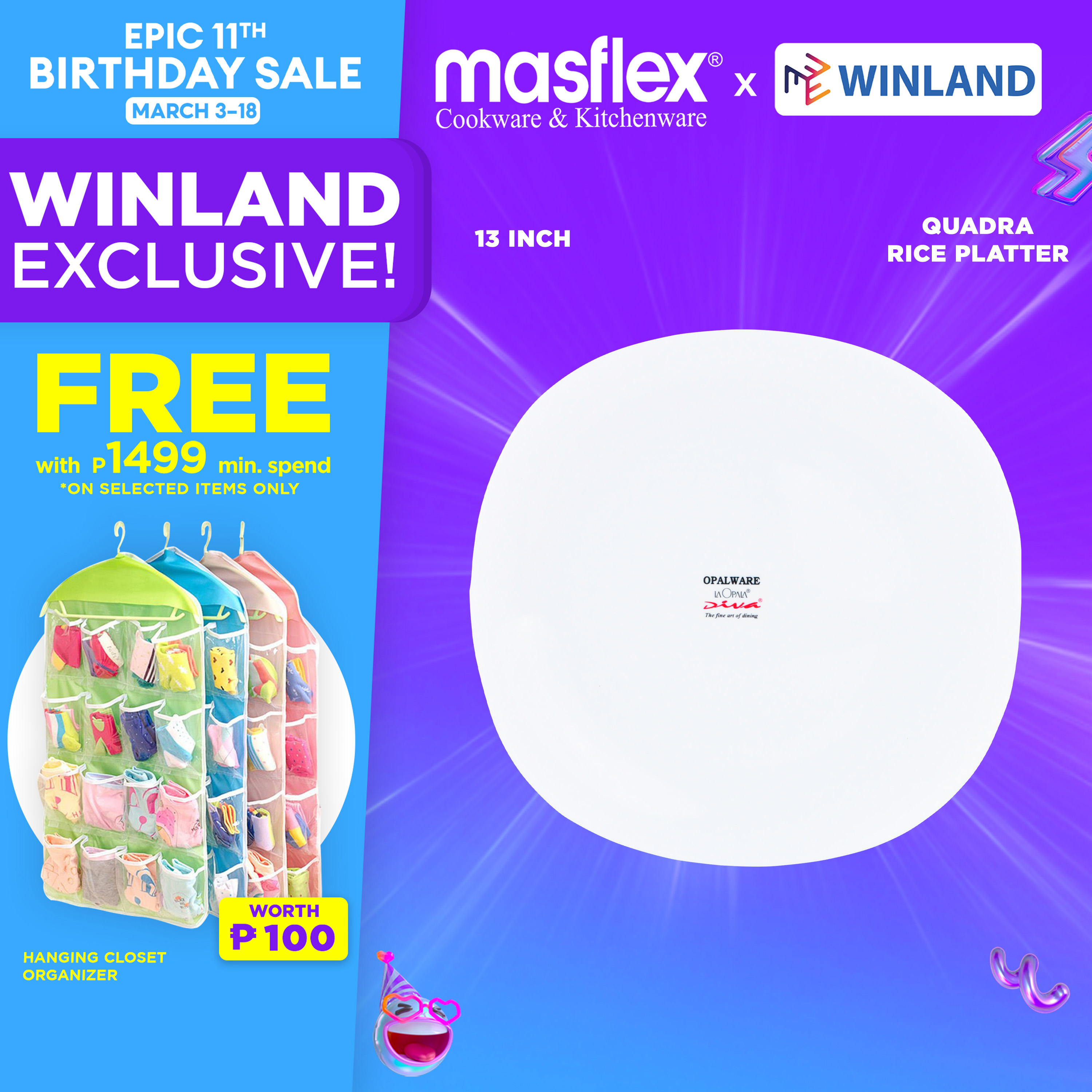 LAOPALA DIVA by Masflex 13 inch / 325 mm Quadra Rice Platter (Tempered Opal Glass) QQ-RP | Lazada PH