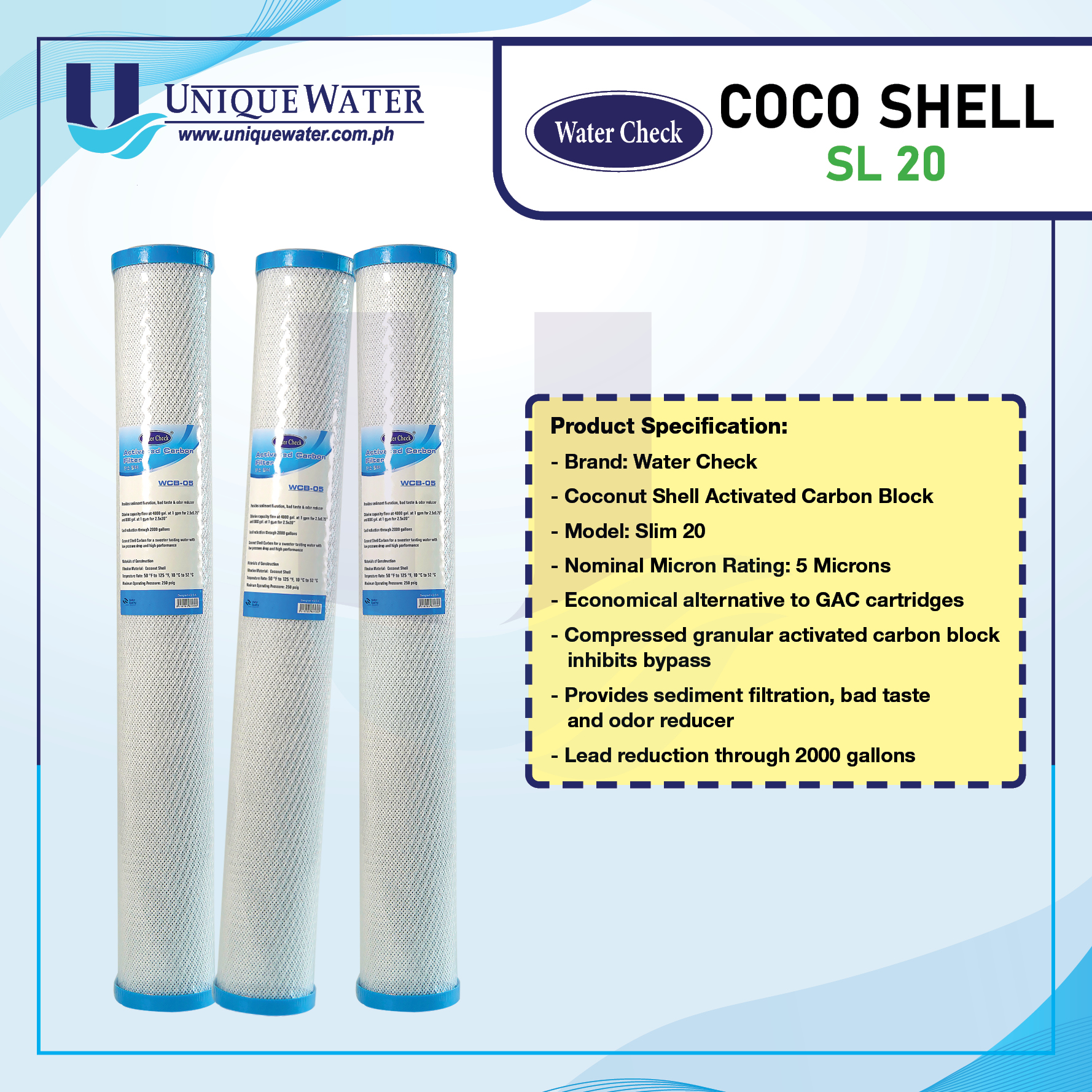 Water Check Slim 20 inches - Coco Shell Carbon Filter | Lazada PH