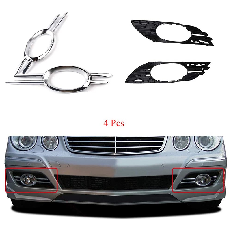 Car Front Fog Light Grill Chrome Trim Cover Set for Mercedes-Benz E ...