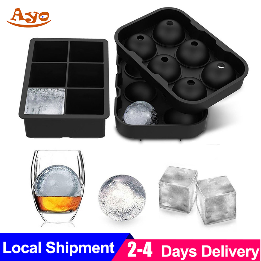 AYO【2 PACKS】Ice Cube Trays -Silicone 6 Giant Ice Ball Cube Maker Use ...