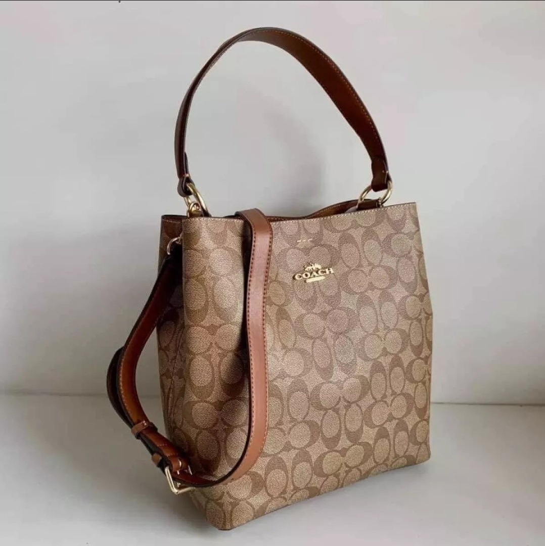 Coach 91512 Town Bucket Bag Signature Coated Canvas Monogram-Khaki ...