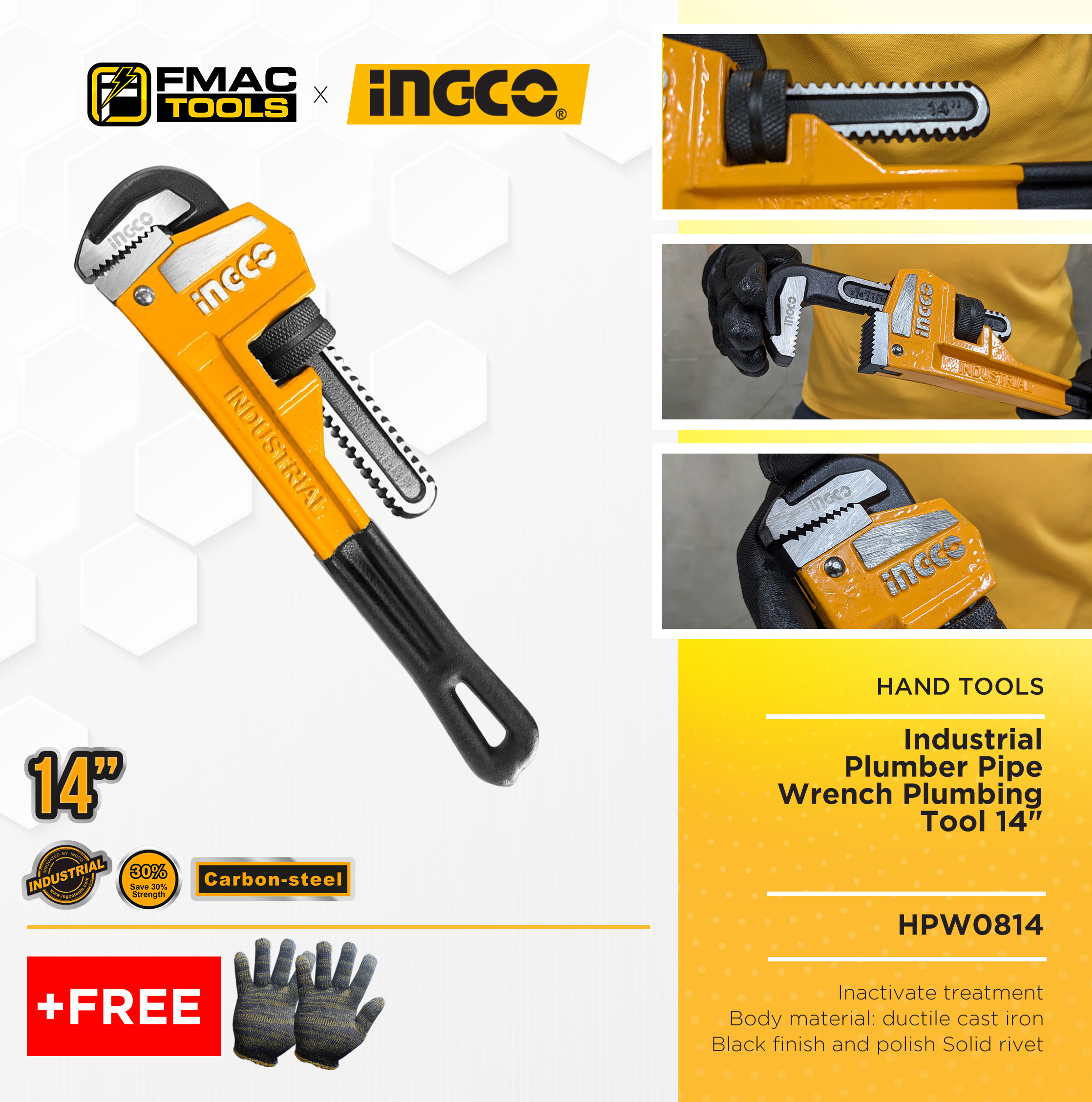 INGCO Industrial Plumber Pipe Wrench Plumbing Tool 14" HPW0814 ...