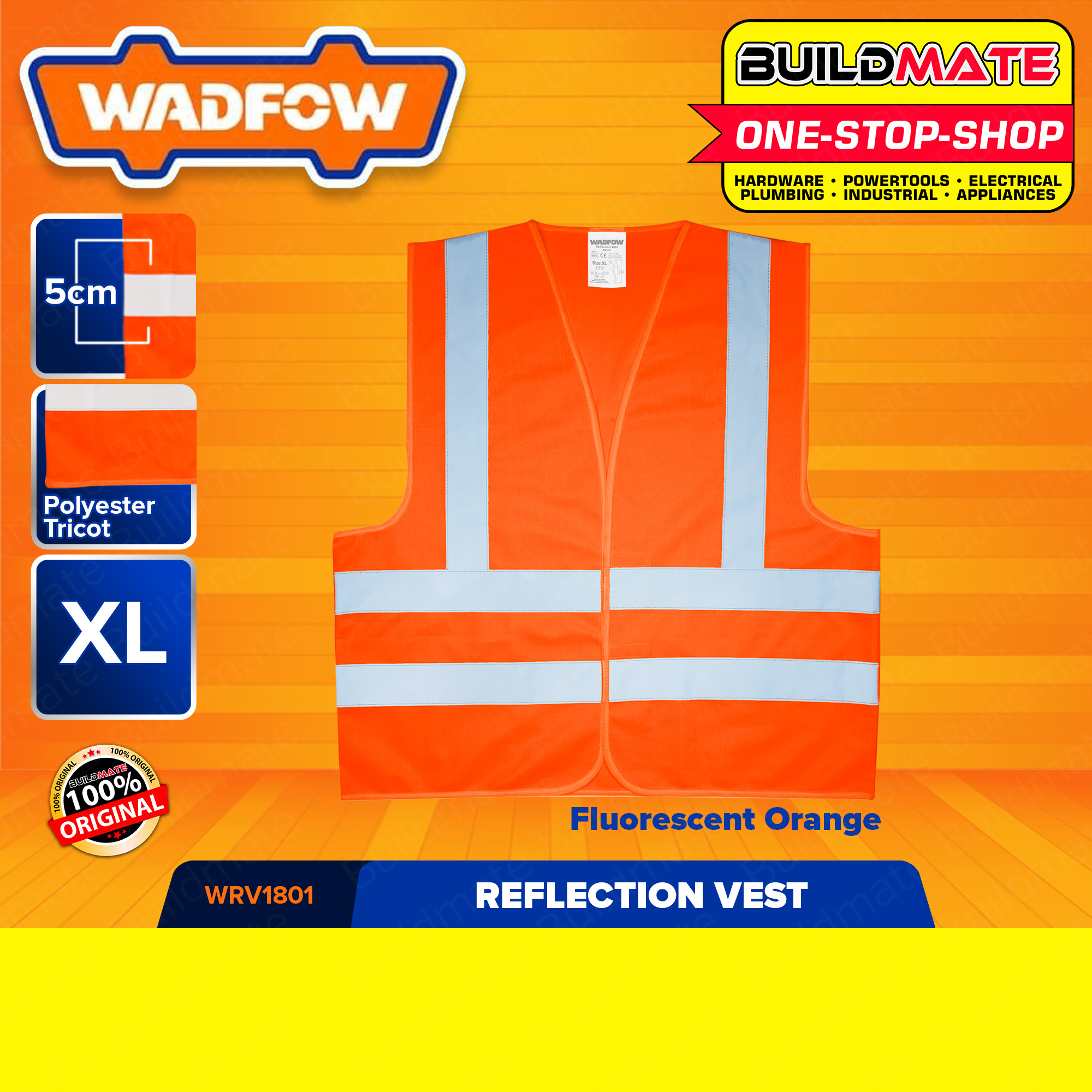WADFOW Reflection Vest Fluorescent Orange | Yellow 5cm XL Polyester ...