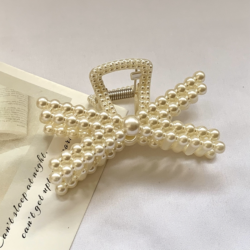 Large Pearl Hair Claw Clips - White Pearl Claw Hair Clips Thick Long ...