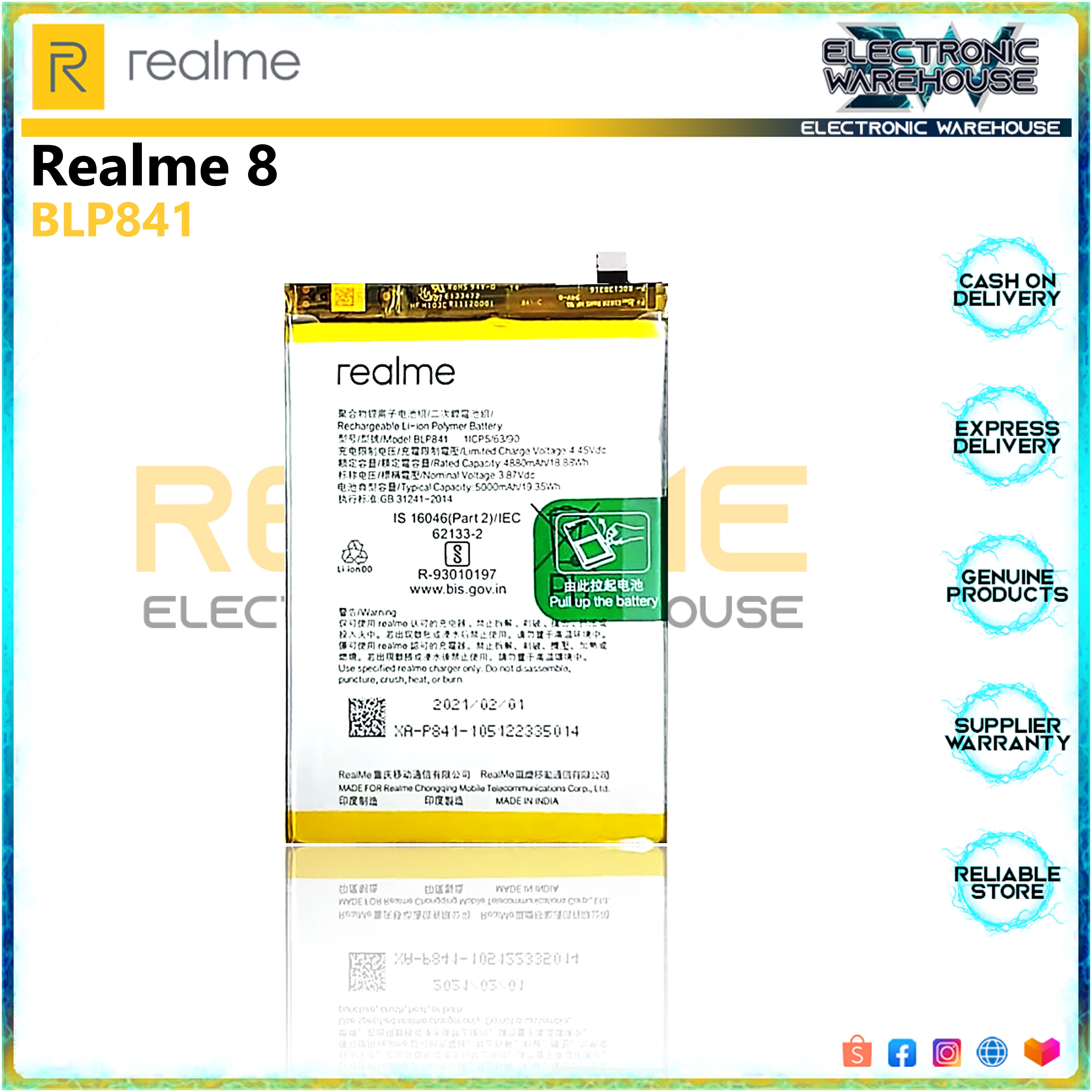 New Realme 8 Battery BLP841 5000mAh Capacity | Lazada PH